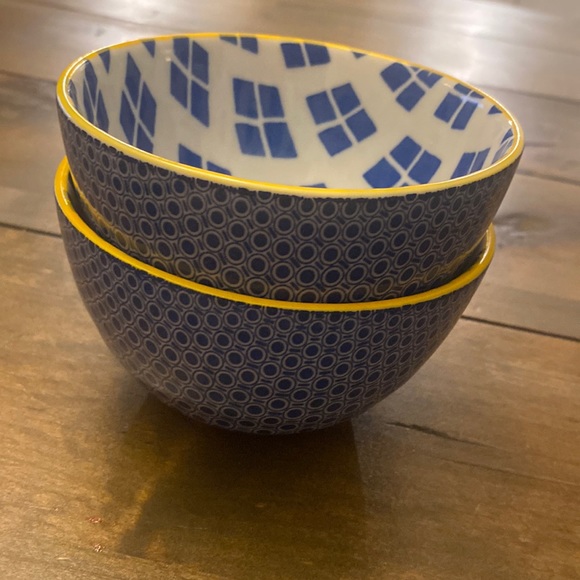West Elm | Dining | West Elm Bowls Yellow Rim Blue Pattern Made In ...